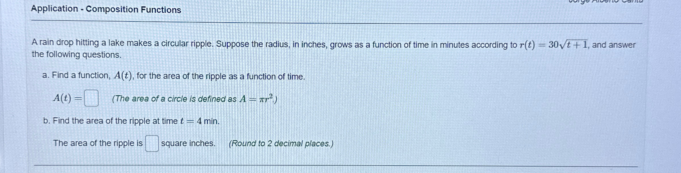 Solved Application - ﻿Composition FunctionsA rain drop | Chegg.com