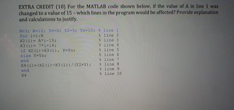 Solved EXTRA CREDIT (10) For the MATLAB code shown below, if | Chegg.com