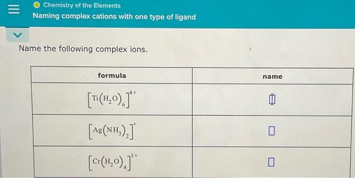 Solved Name the following complex ions. | Chegg.com