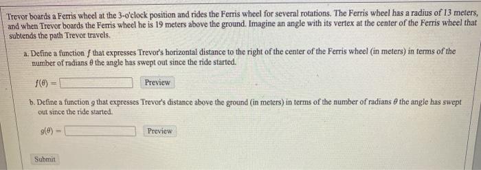 Solved Trevor boards a Ferris wheel at the 3-o'clock | Chegg.com
