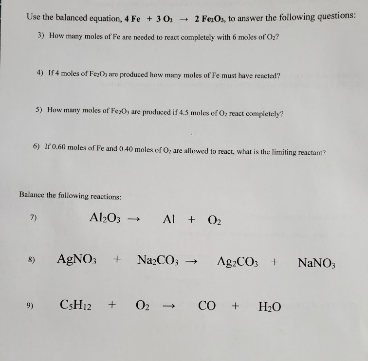 Solved Use the balanced equation, 4 Fe + 302 → 2 Fe2O3, to | Chegg.com