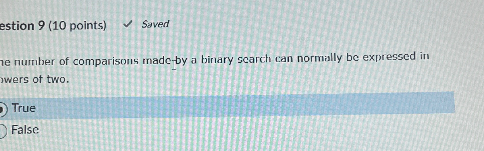 Solved estion 9 (10 ﻿points)Savedne number of comparisons | Chegg.com