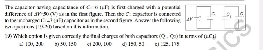 Solved The capacitor having capacitance of C1=6(μF) is first | Chegg.com