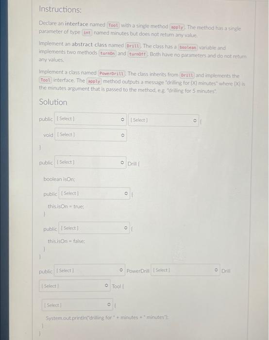 Solved Instructions:Declare an interface named Tool with a | Chegg.com