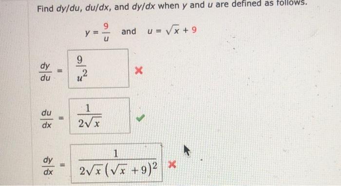 Solved Find Dy Du Du Dx And Dy Dx When Y And U Are Defined