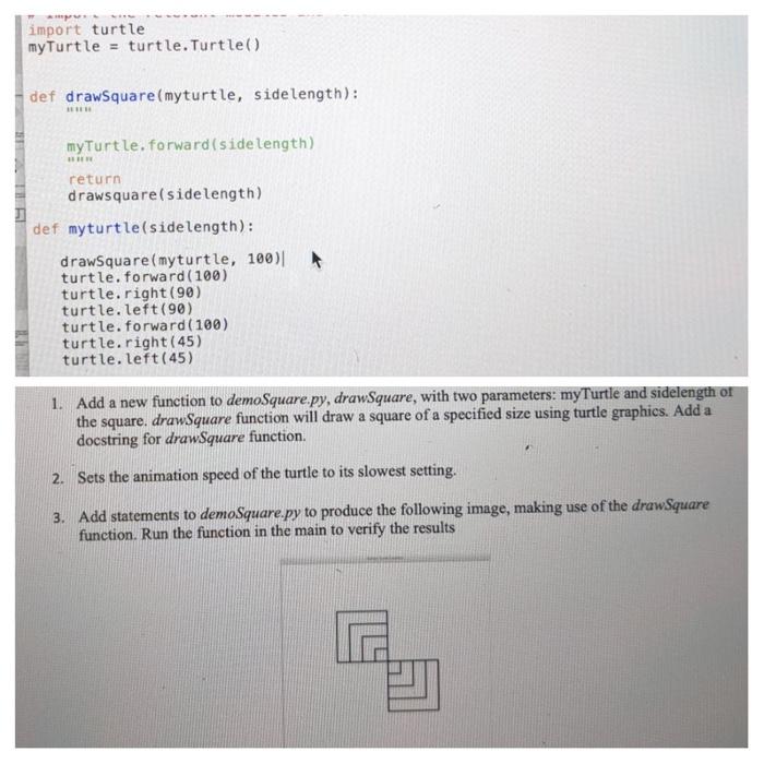 Solved import turtle myTurtle = turtle. Turtle() def | Chegg.com