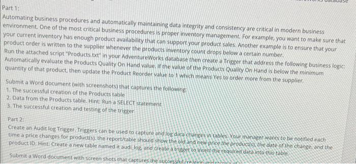 Solved Automating business procedures and automatically | Chegg.com