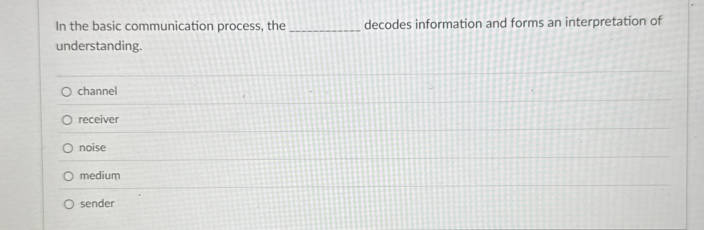 Solved In the basic communication process, the decodes | Chegg.com