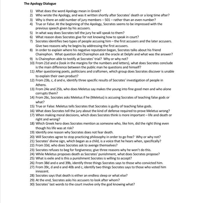 The Apology Dialogue 1) What does the word Apology | Chegg.com