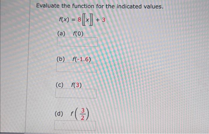 Solved Evaluate the function for the indicated values. f(x) | Chegg.com
