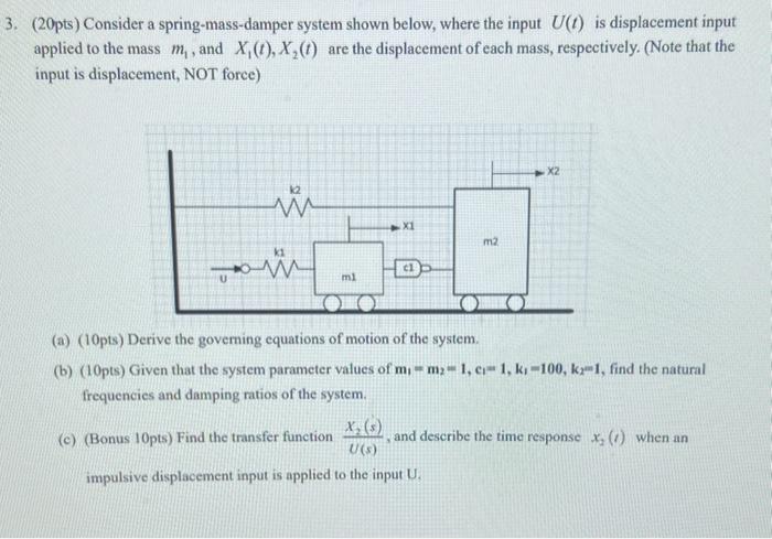 Solved (20pts) Consider a spring-mass-damper system shown | Chegg.com