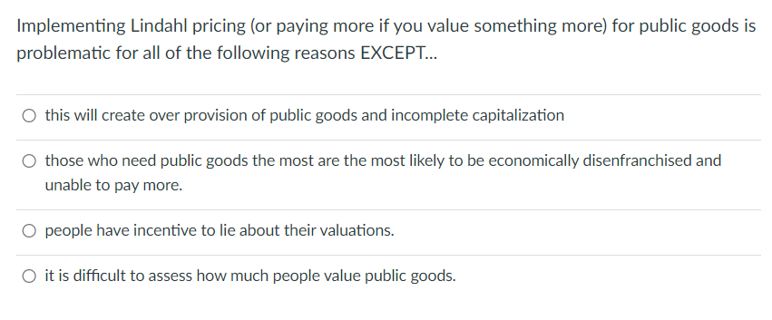 Solved Implementing Lindahl pricing (or paying more if you | Chegg.com