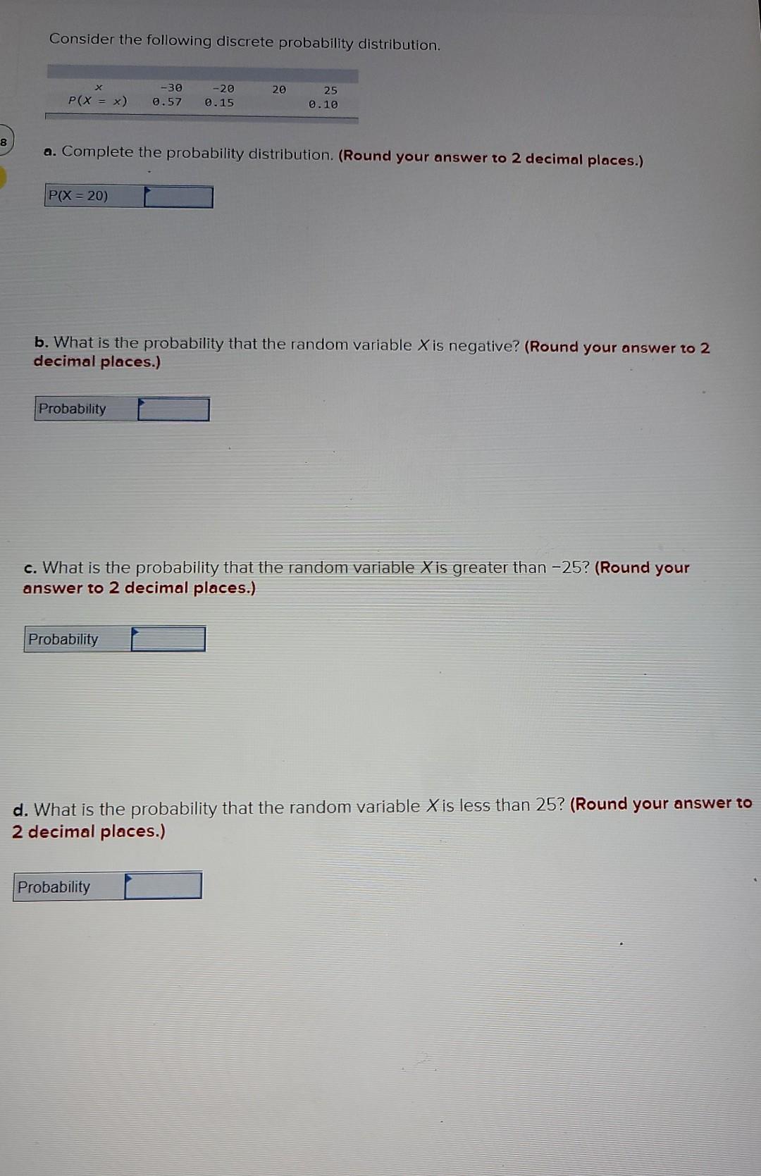 Solved Consider the following discrete probability | Chegg.com