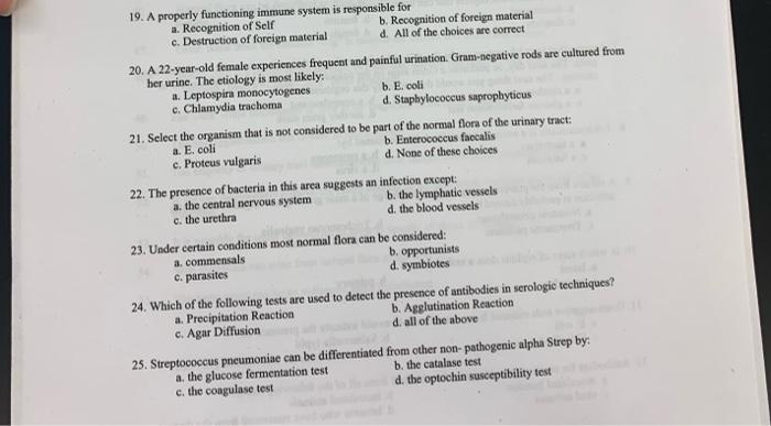 Solved 19. A properly functioning immune system is | Chegg.com