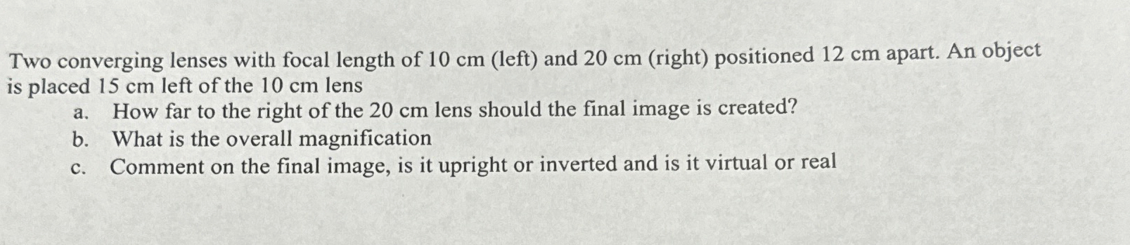 Solved Two converging lenses with focal length of | Chegg.com
