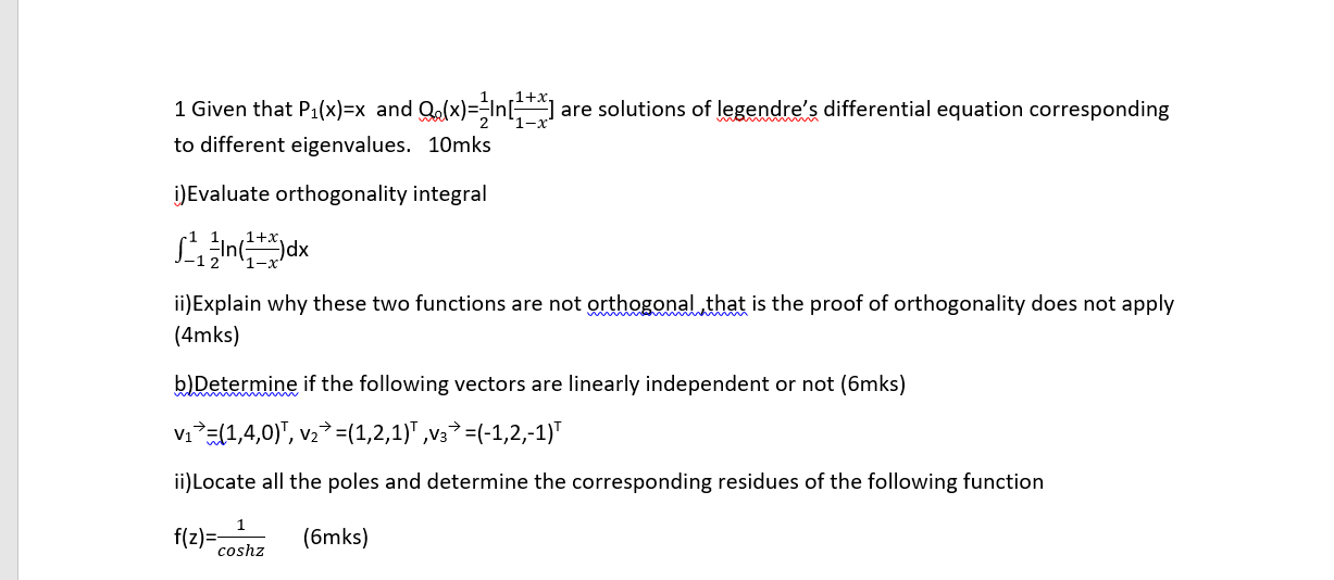 Solved 1 ﻿Given that P1(x)=x ﻿and QP(x)=12ln[1+x1-x] ﻿are | Chegg.com