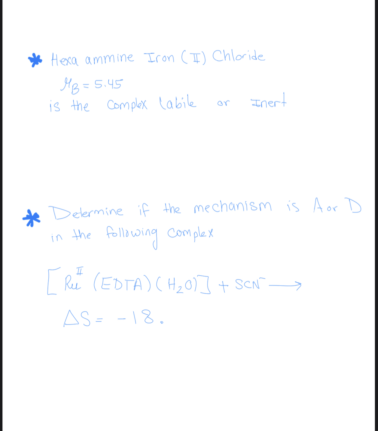 Solved Hexa ammine Iron (II) ﻿ChlorideμB=5.45is the complex | Chegg.com