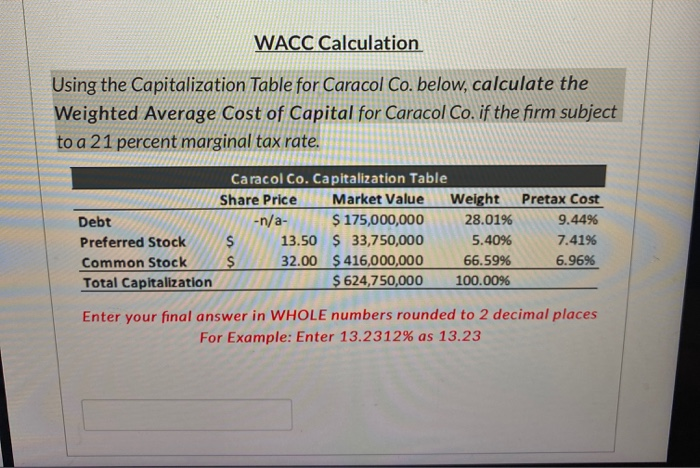 Solved WACC Calculation Using the Capitalization Table for | Chegg.com