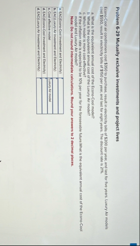 Solved Problem 6-29 ﻿Mutually exclusive investments and | Chegg.com