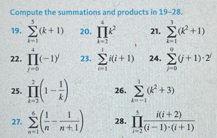 Solved Compute the summations and products in 19-28. 19. | Chegg.com
