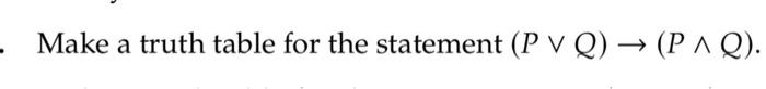 Solved Make a truth table for the statement (P∨Q)→(P∧Q). | Chegg.com