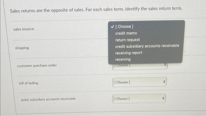 Solved Sales returns are the opposite of sales. For each | Chegg.com