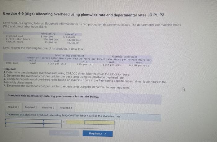 Solved Exereise 4-9 (Algo) Allocating overhead using | Chegg.com
