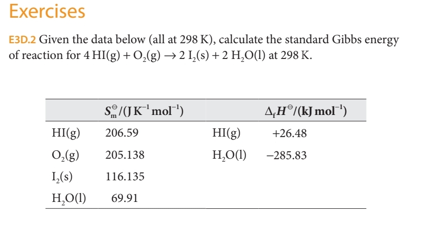 Solved ExercisesE3D. 2 ﻿Given the data below (all at 298K ), | Chegg.com