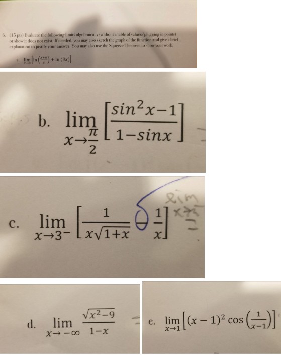 Solved Evaluate the limits algebraically or show that it | Chegg.com