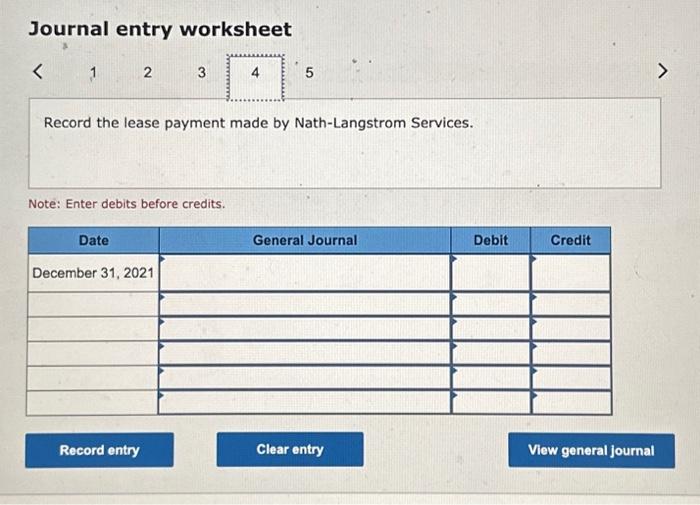 Solved Journal entry worksheet Record the lease payment | Chegg.com