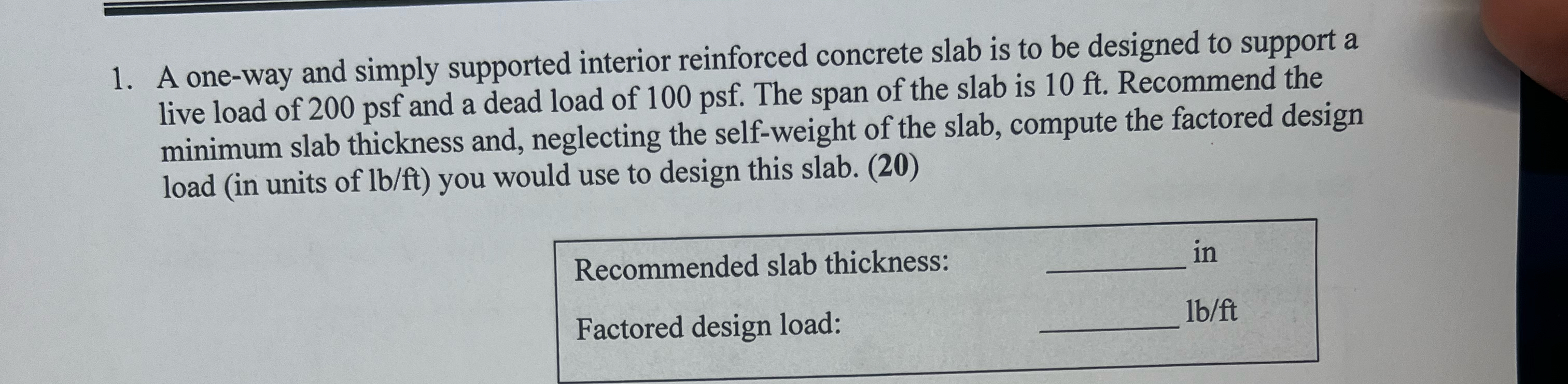 Solved A one-way and simply supported interior reinforced | Chegg.com