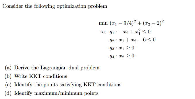 Solved Consider the following optimization | Chegg.com