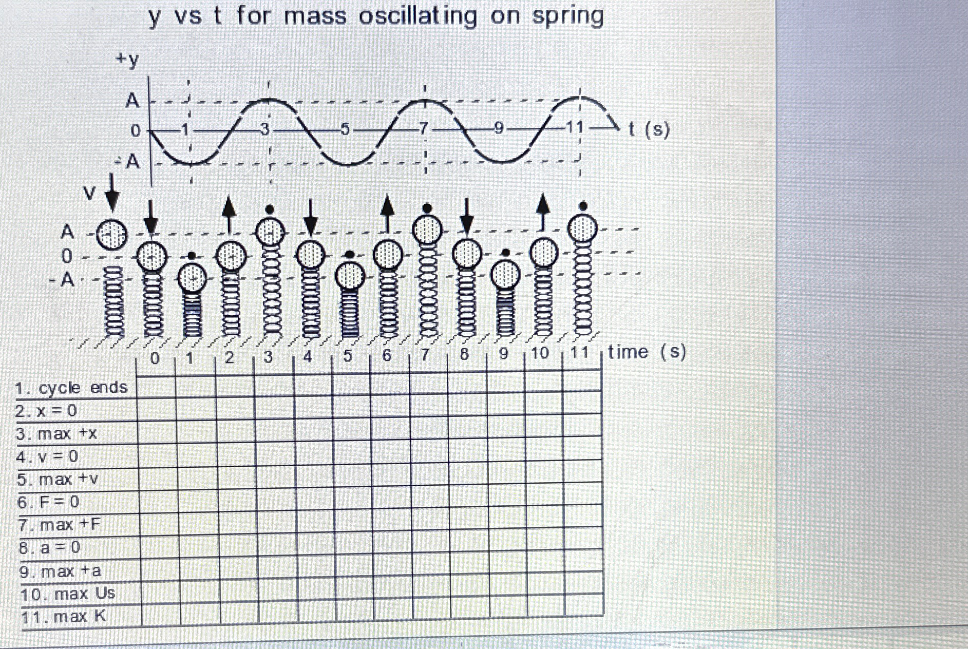 Solved y ﻿vs t ﻿for mass oscillating on | Chegg.com