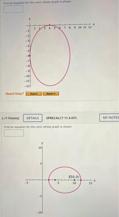Solved Find an equation for the conic section with the given | Chegg.com