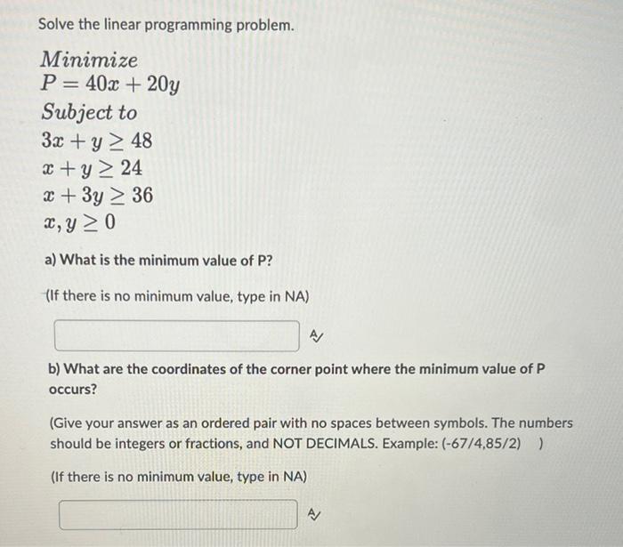 Solved Solve the linear programming problem. Minimize | Chegg.com