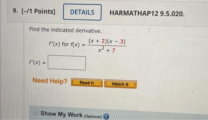 Solved Find the indicated derivative. f′(x) for | Chegg.com