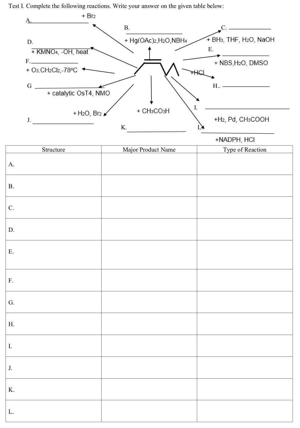 Solved Test I Complete The Following Reactions Write Your