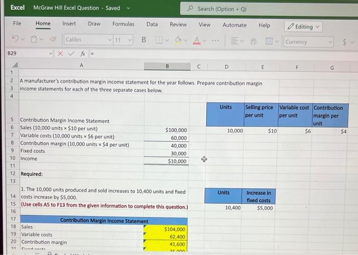 Solved A manufacturer's contribution margin income statement | Chegg.com