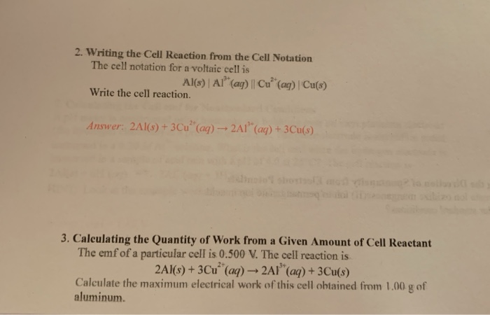 Solved 2. Writing the Cell Reaction from the Cell Notation | Chegg.com