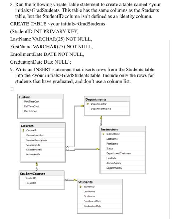 Solved 8. Run the following Create Table statement to create | Chegg.com