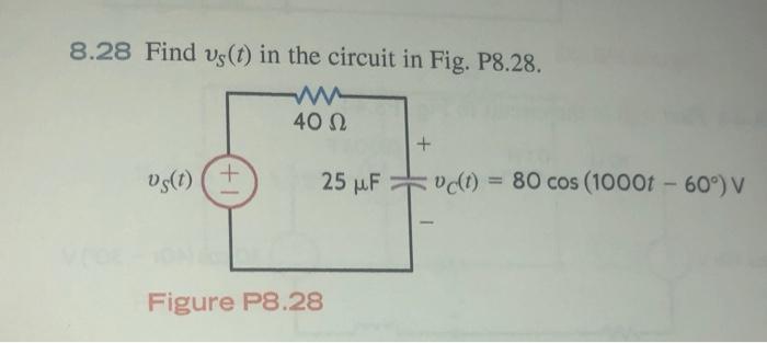 Solved 8.28 Find vS(t) in the circuit in Fig. P8.28. | Chegg.com