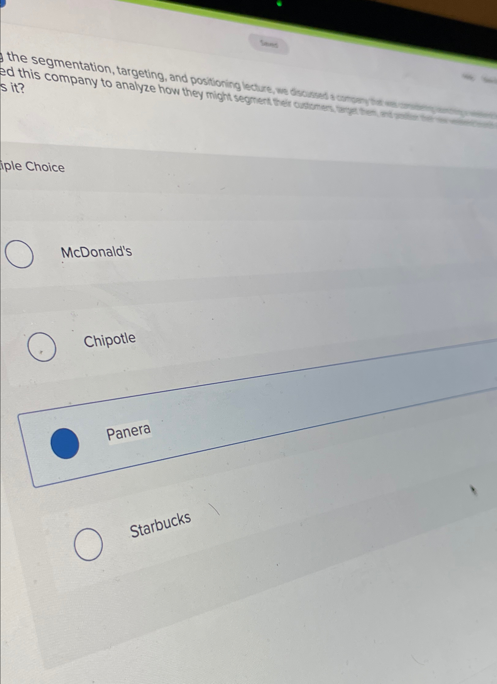 Solved the segmentation, targeting, and positioning lecture, | Chegg.com