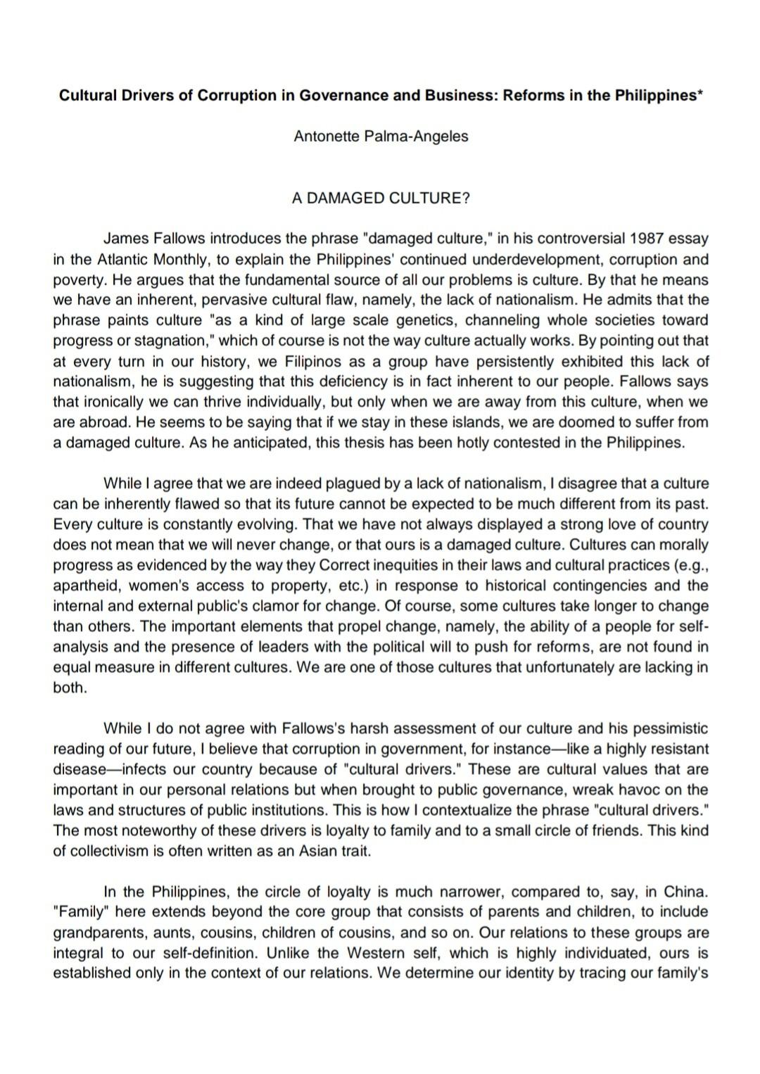 Cultural Drivers of Corruption in Governance and | Chegg.com