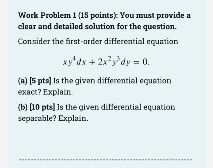 Solved Work Problem 1 (15 points): You must provide a clear | Chegg.com