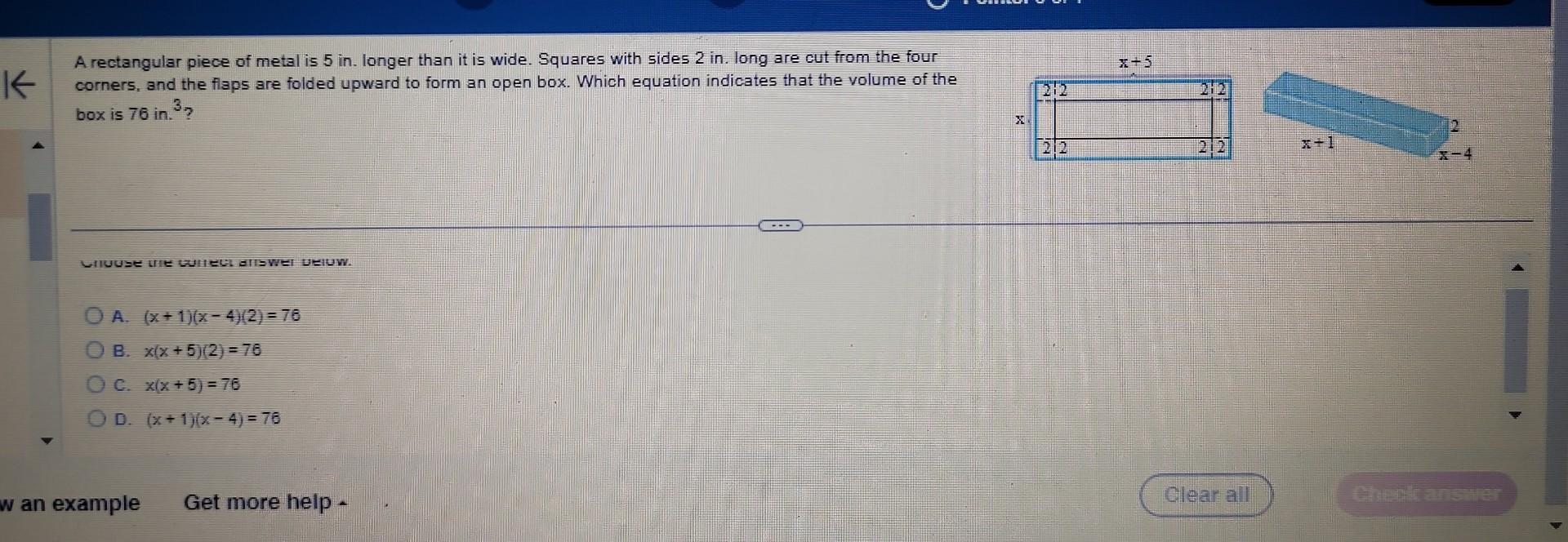 Solved A rectangular piece of metal is 5 in. longer than it | Chegg.com