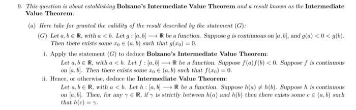 Solved 9. This question is about establishing Bolzano's | Chegg.com
