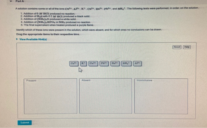 Solved Part A A solution contains some or all of the ions | Chegg.com
