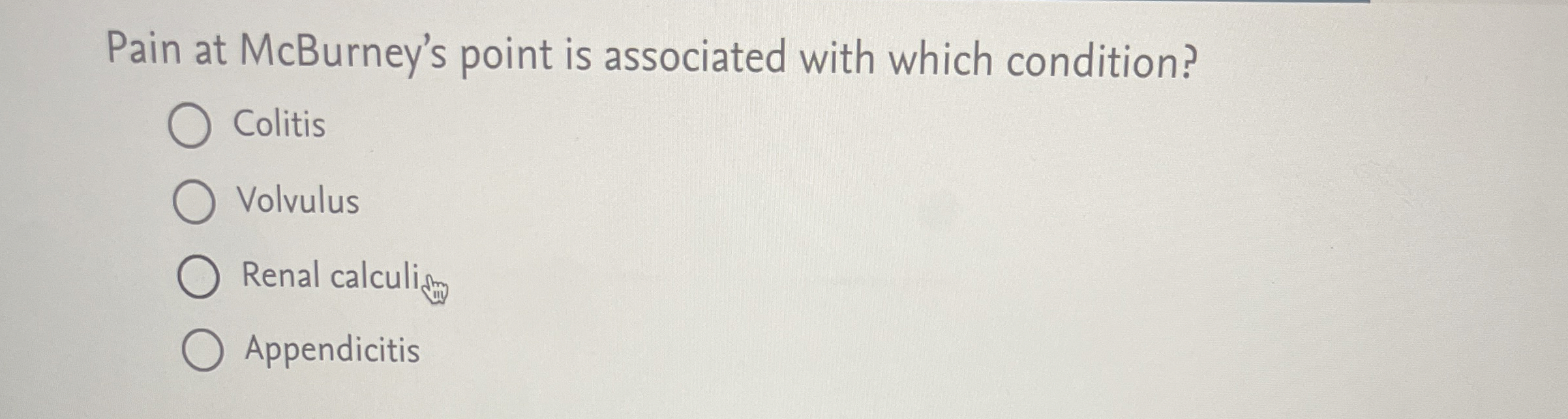 Solved Pain at McBurney's point is associated with which | Chegg.com