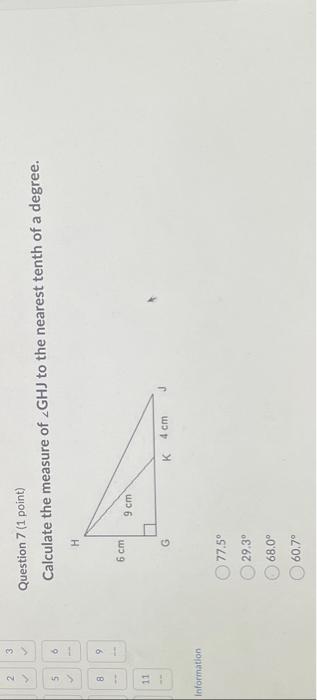 Solved Question 7 (1 point) Calculate the measure of ∠GHJ to | Chegg.com
