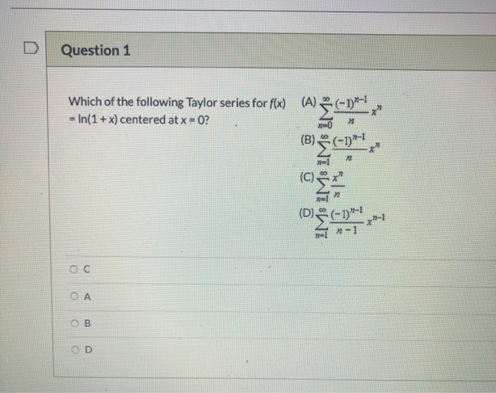 Solved Question 1 or f(x) (A) = (-1) Which of the following | Chegg.com